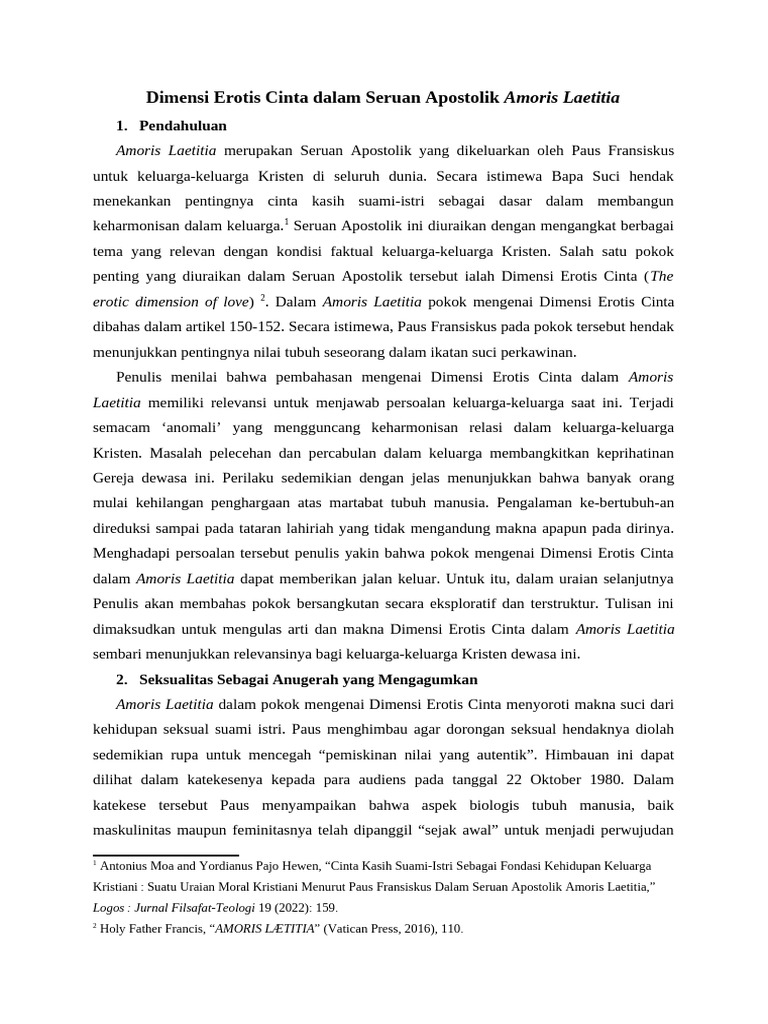 Dimensi Erotis Cinta Dalam Seruan Apostolik Amoris Laetitia | PDF