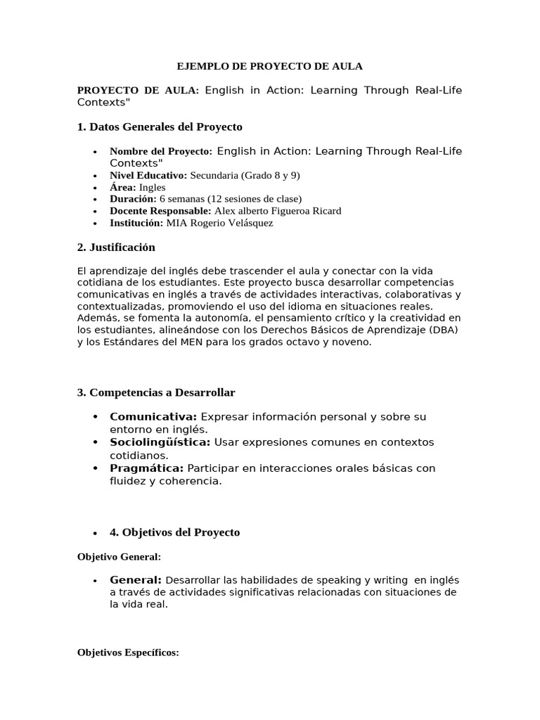 Proyecto de Aula 8 y 9 | PDF | Idioma en Inglés | Salón de clases