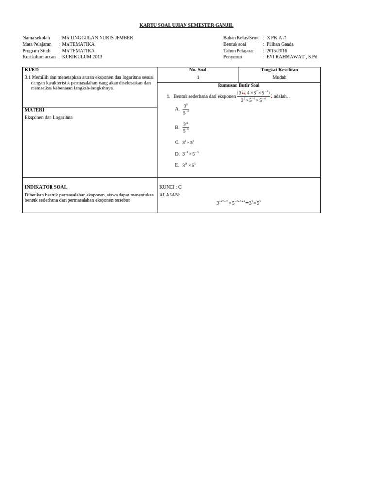 Kartu Soal Uts Wajib X | PDF