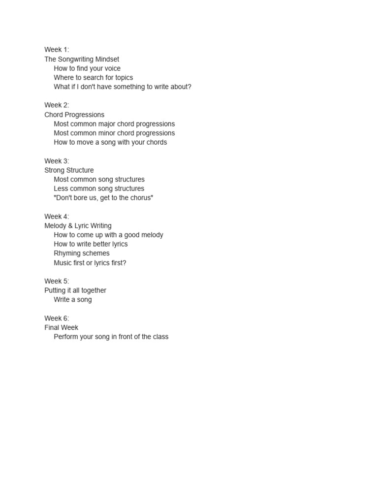 6 Week Songwriting Bootcamp | PDF