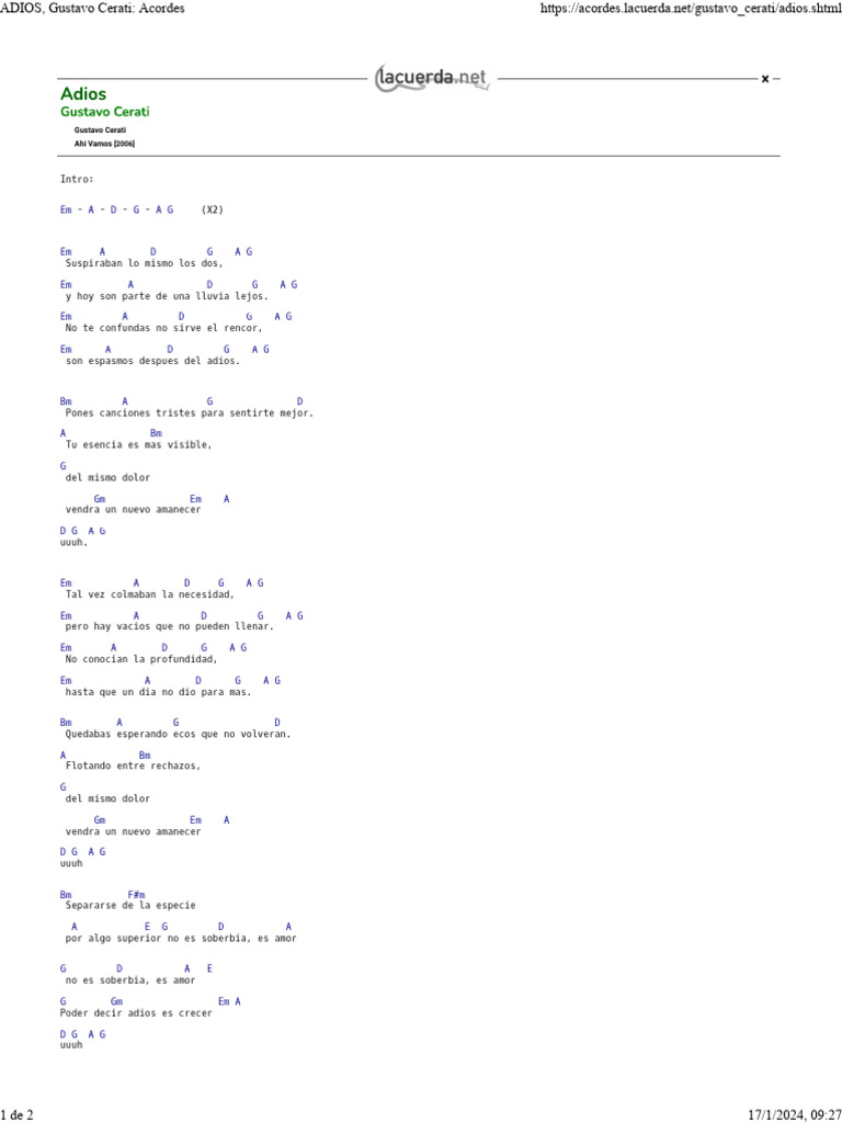 ADIOS, Gustavo Cerati Acordes | PDF