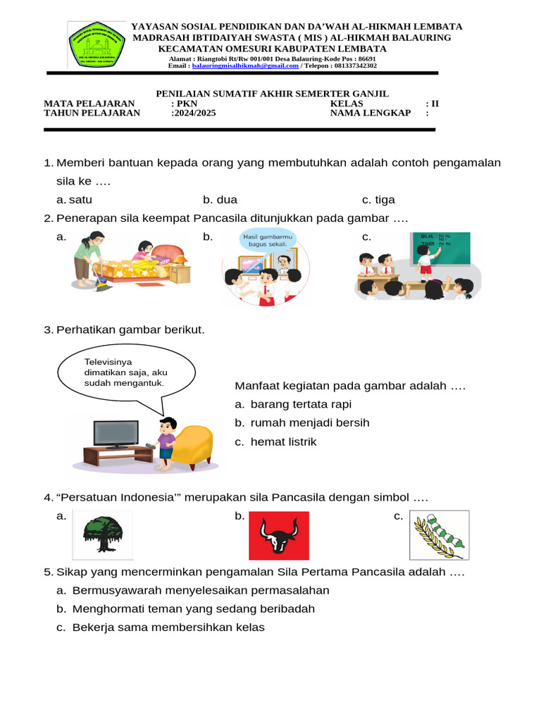 Soal PKN KELAS 2 | PDF