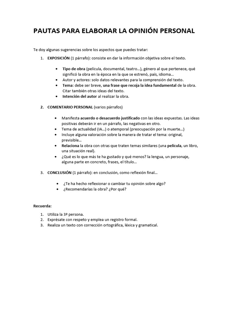 Pautas para redactar opinión personal | PDF