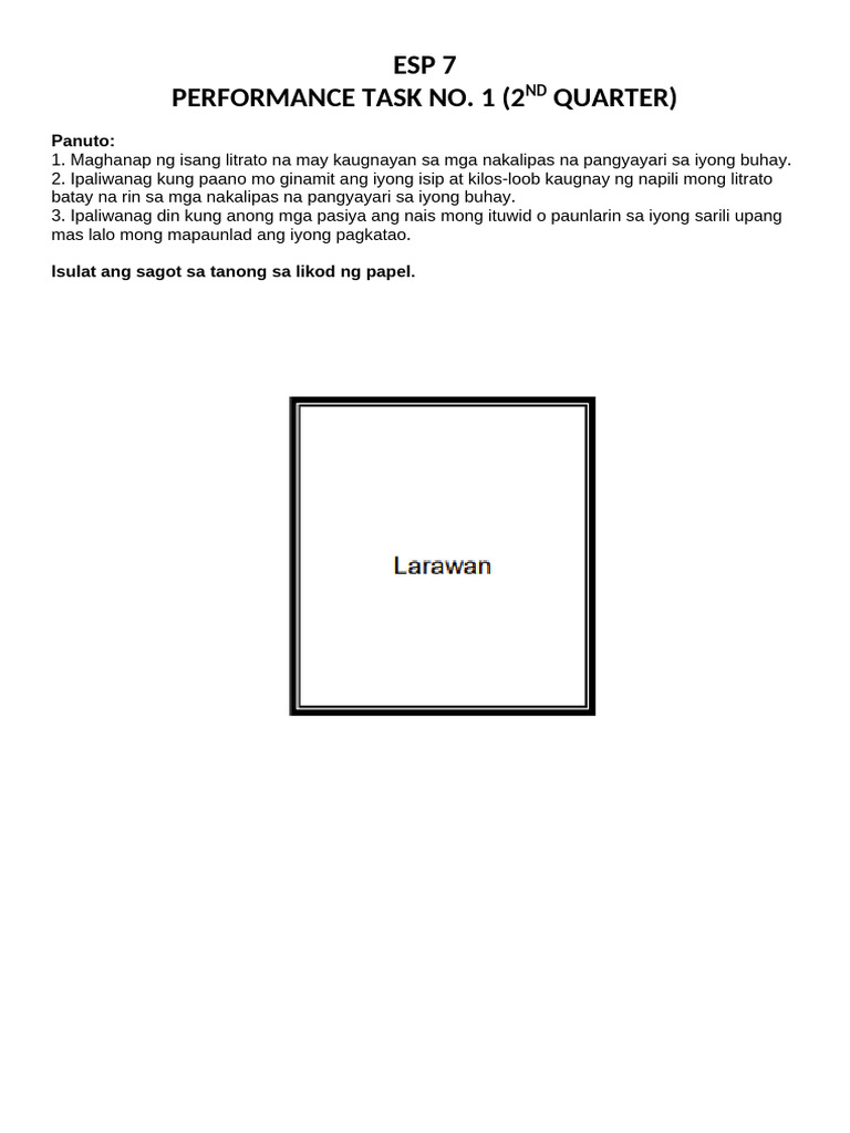 ESP-7-2ND-QUARTER-WEEK 2 Summative and Performance Task | PDF