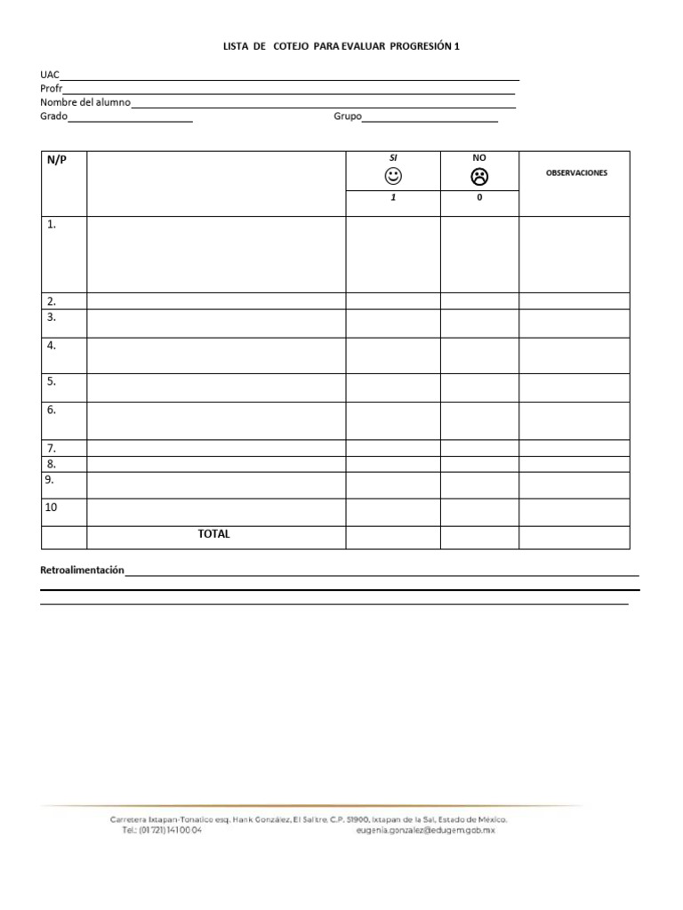 Lista de Cotejo Progresi N 1 Chi | PDF