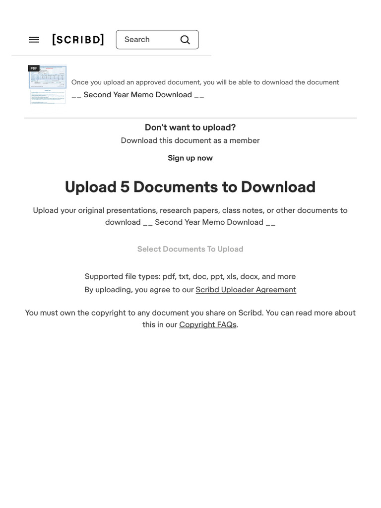 Upload 5 Documents To Download: - Second Year Memo Download | PDF