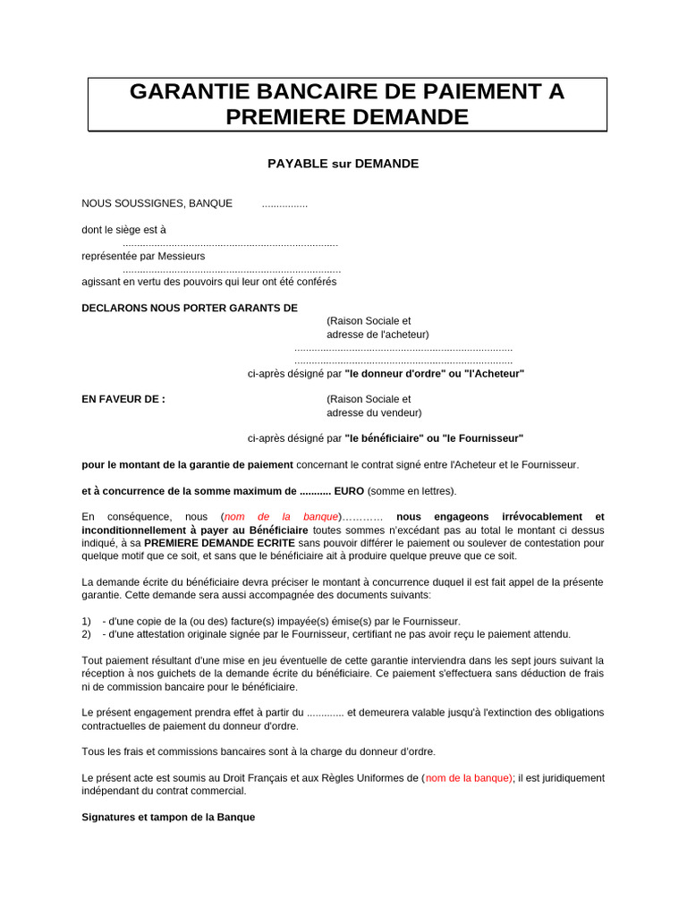 Modèle de Lettre de Garantie Bancaire | PDF | Banques | Facture