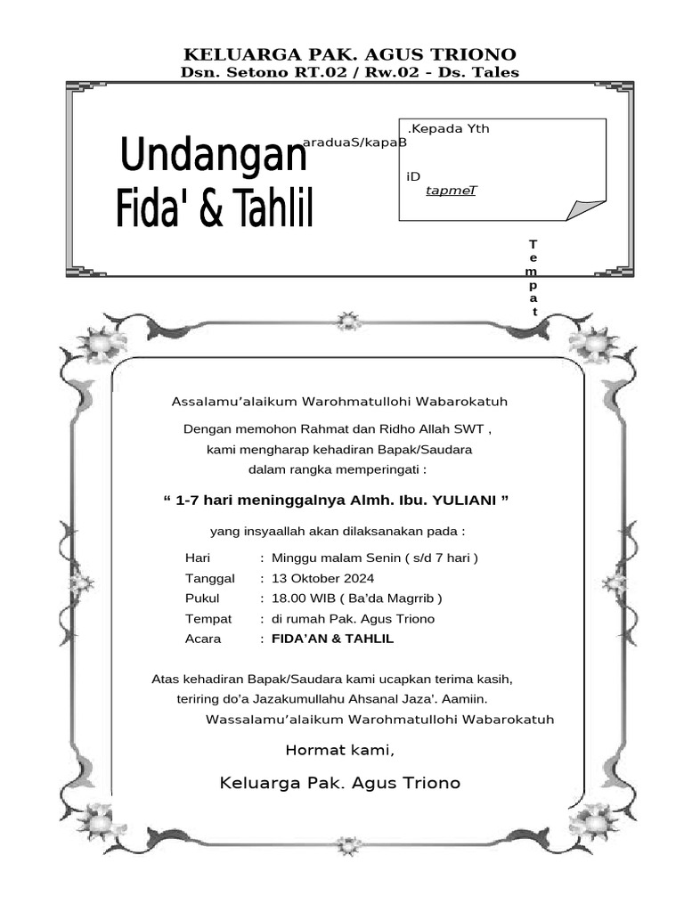 fida dan tahlil 1 - 7 harinya | PDF