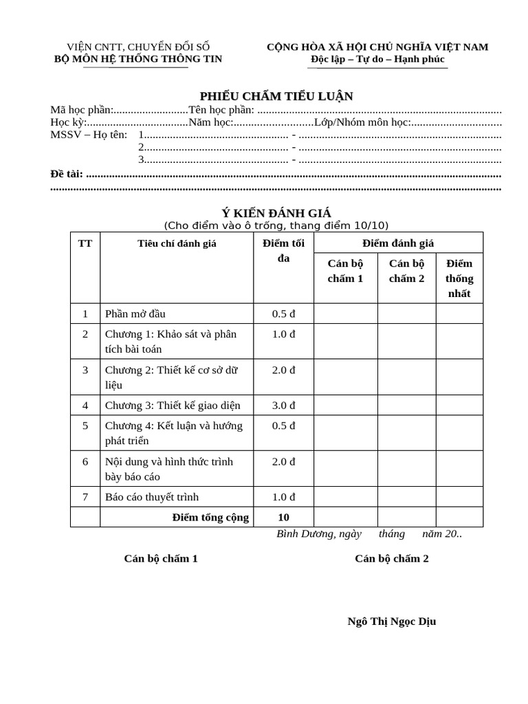 Nhom X_Phieu Cham_Ho Ten | PDF