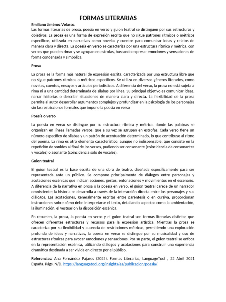 Las Formas Literarias de Prosa | PDF | Poesía | Metro (poesía)