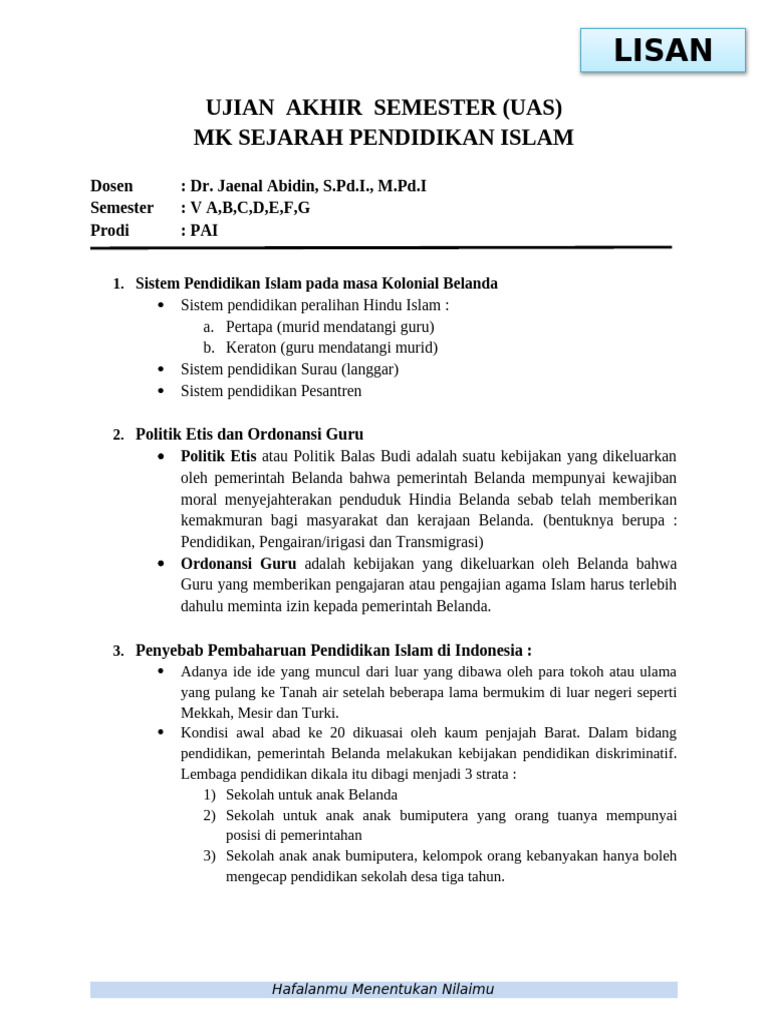 KISI KISI UAS SPI 2024 | PDF