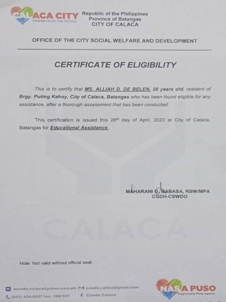 CERTIFICATE OF ELIGIBILITY | PDF