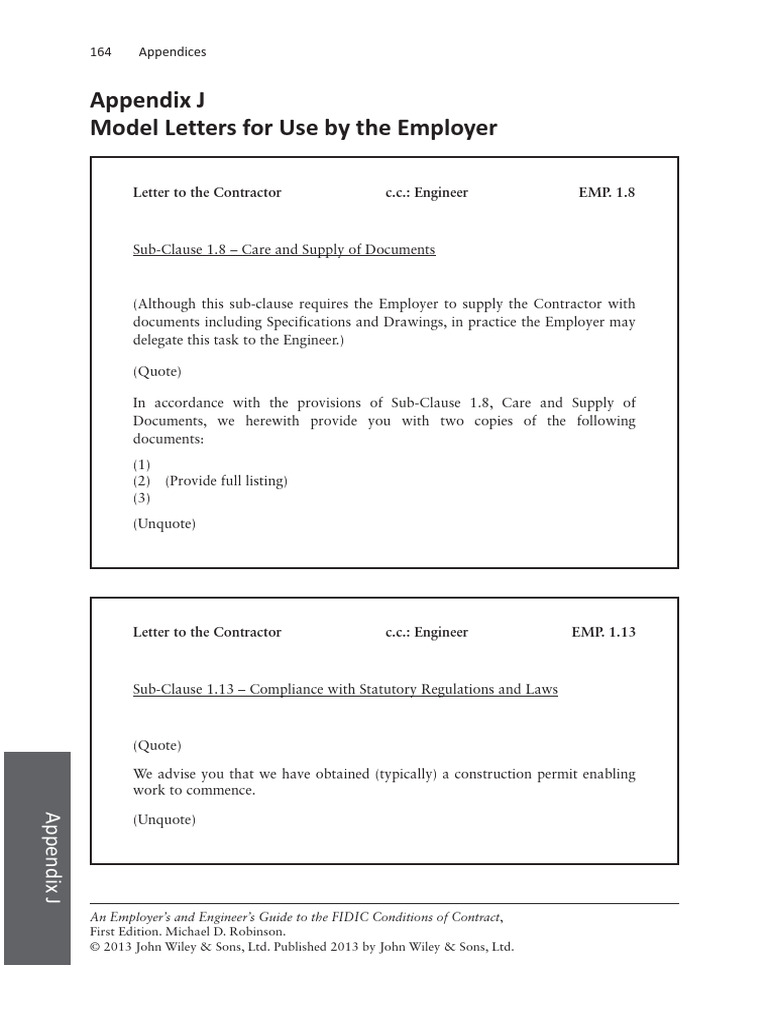 Model Letters For Use by The Employer & The Engineer | PDF ...