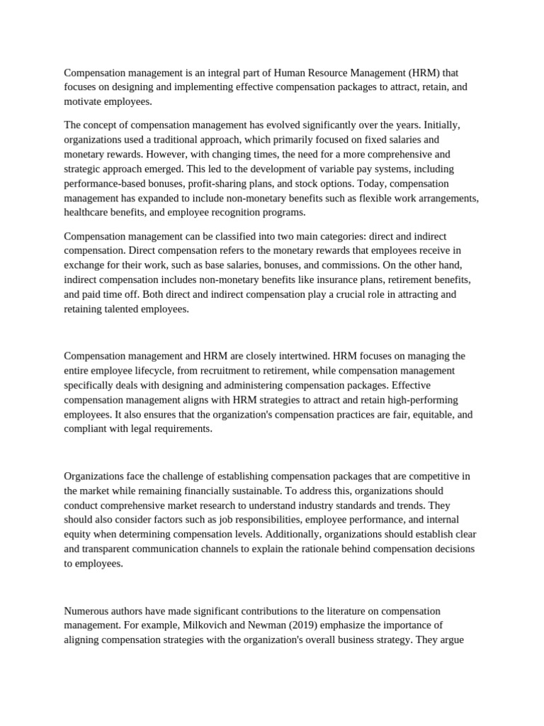 Compensation Management Is An Integral Part of Human Resource ...