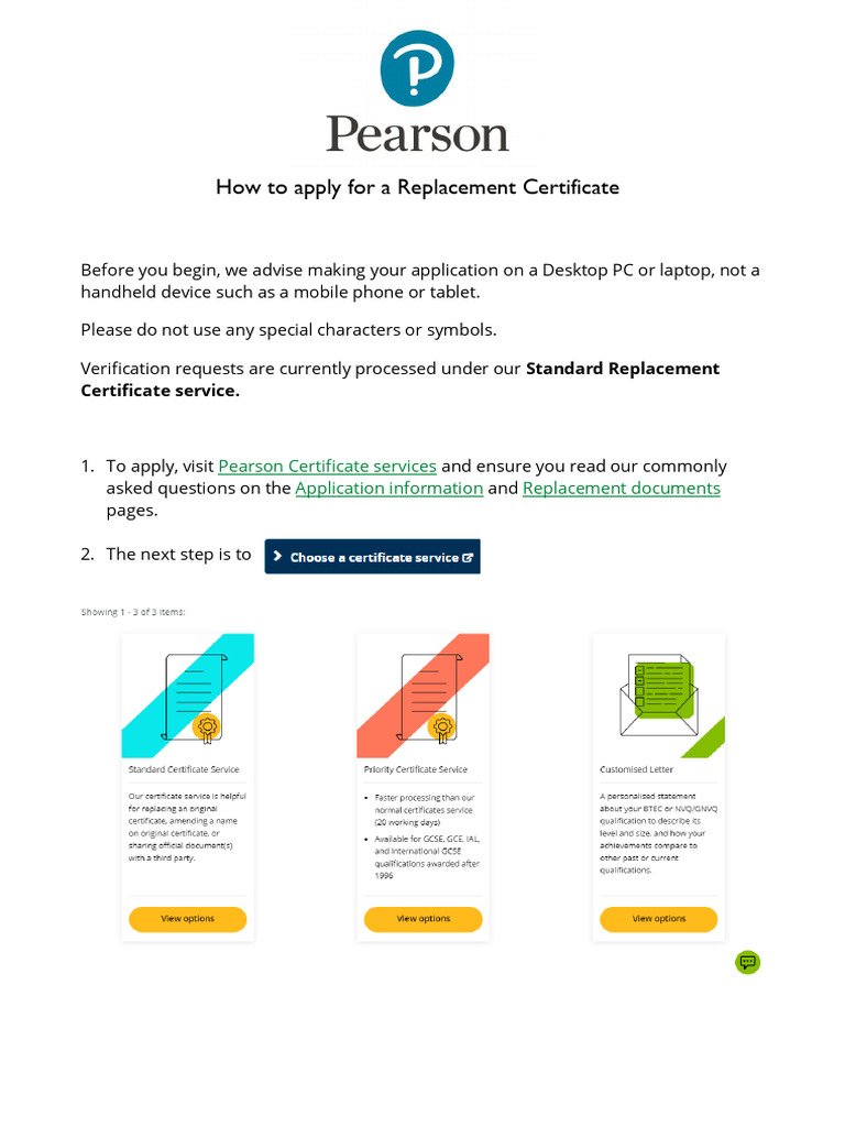 How to Apply for Pearson Certificate Replacement | PDF | Identity ...