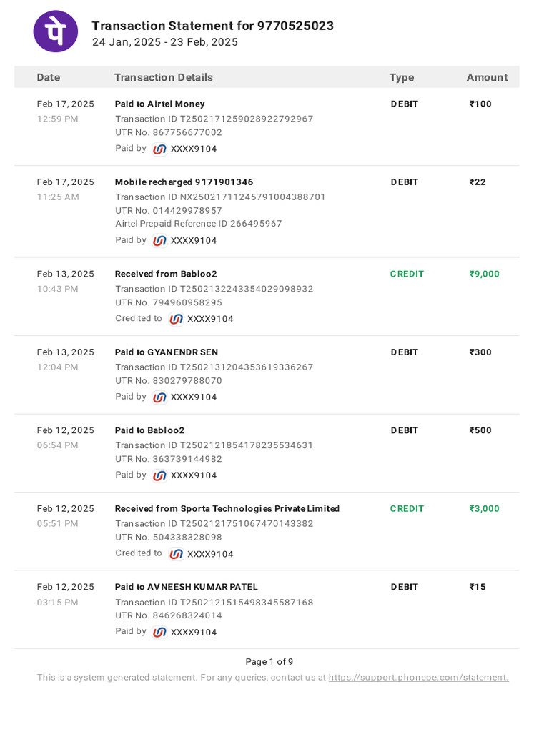 PhonePe Statement Jan2025 Feb2025 | PDF | Debit Card | Debits And Credits