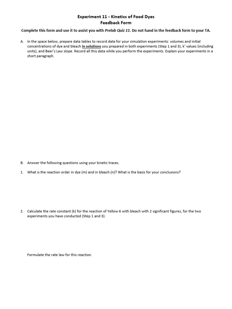 Kinetics of Food Dyes Experiment Guide | PDF