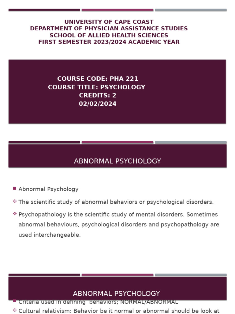 Abnormal Psychology Course Overview | PDF