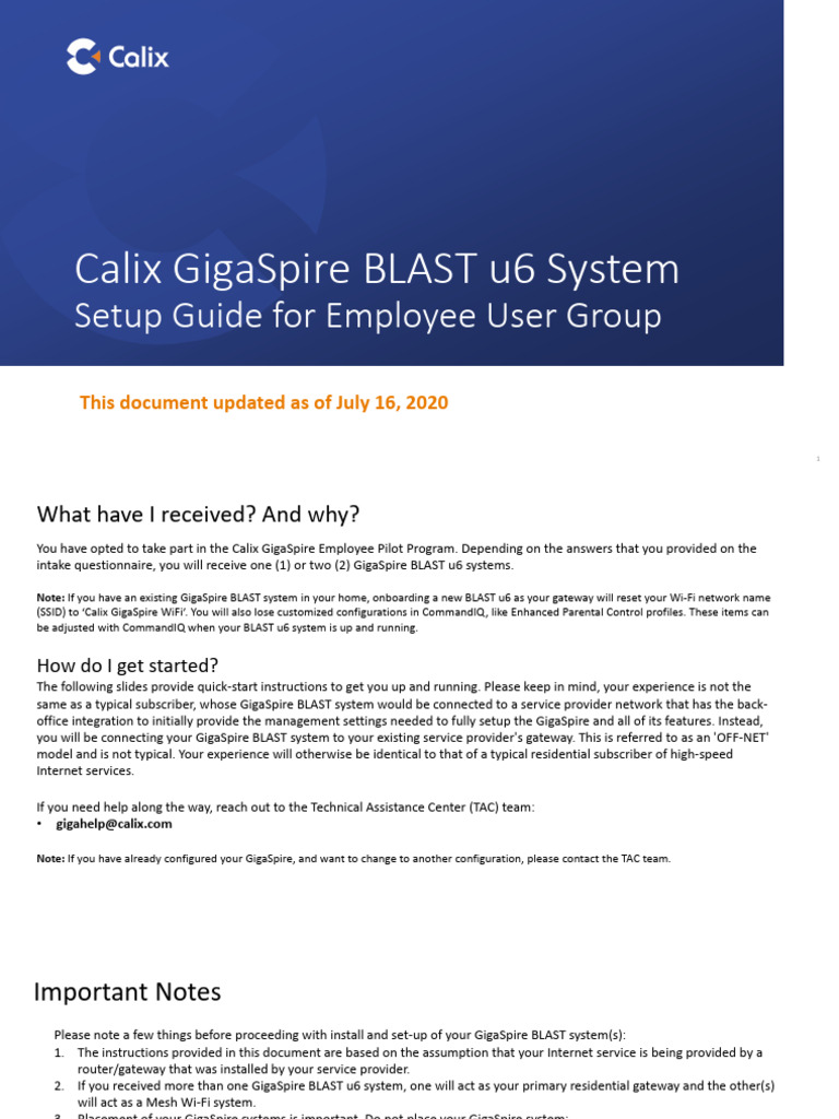 Calix Gigaspire Blast U6 | PDF | Wi Fi | Computer Network