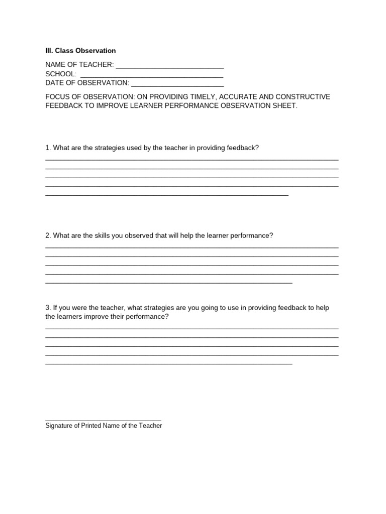 Class Observation Sheet | PDF