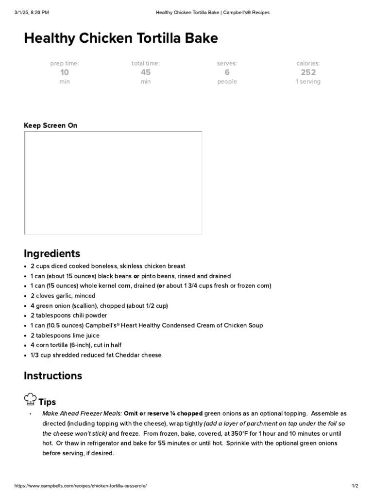 Healthy Chicken Tortilla Bake | PDF | Scallion | Baking