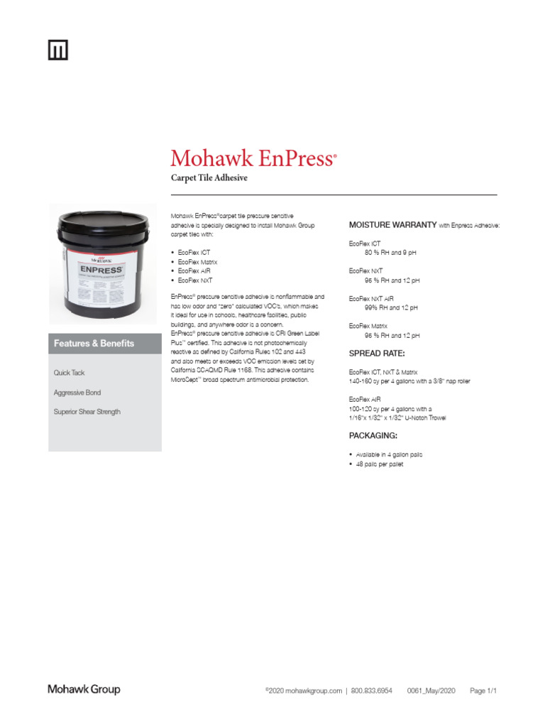 Mohawk EnPress® Carpet Tile Adhesive Guide | PDF | Joining ...