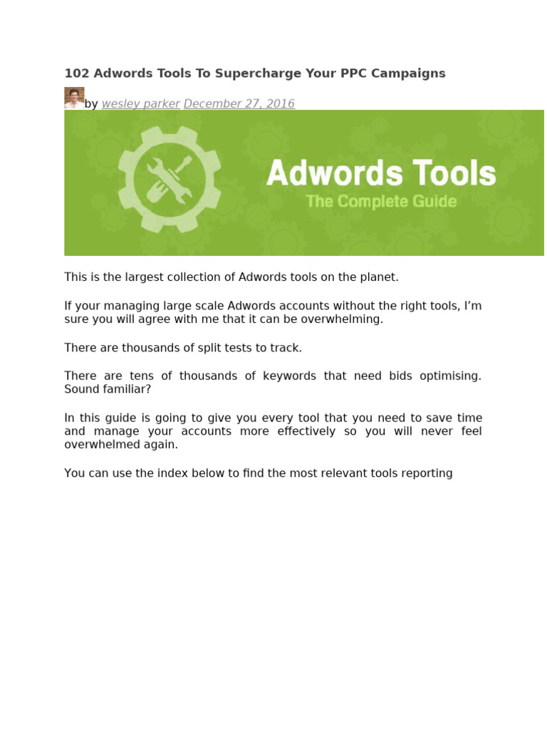 PPC Tools for AdWords Managers | PDF | Search Engine Optimization | Search Engine Marketing