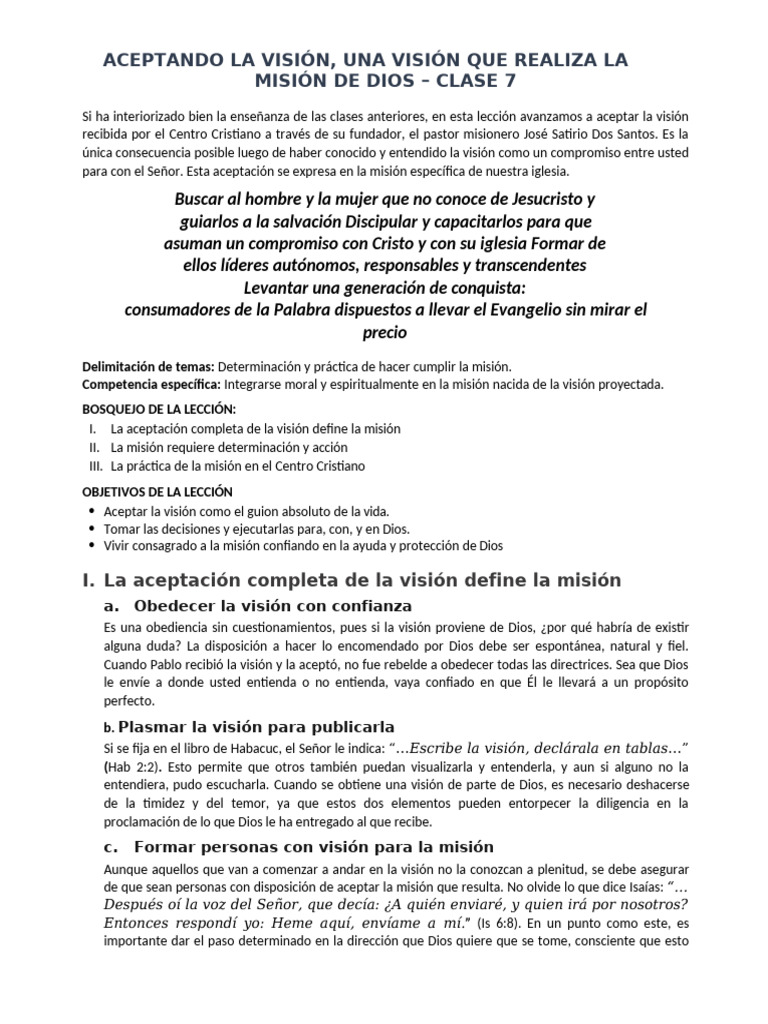 Aceptando La Visión - Una Vision Que Realiza La Mision Dios 7 | PDF ...