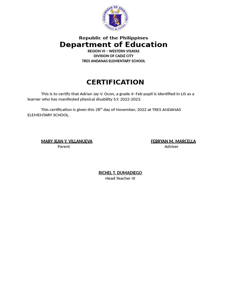 Certification of Student Disabilities | PDF