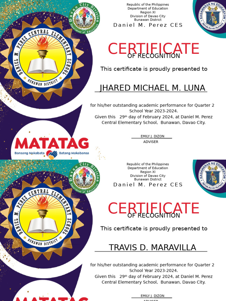 Certificate of Recognition Q2 2023 2024 | PDF