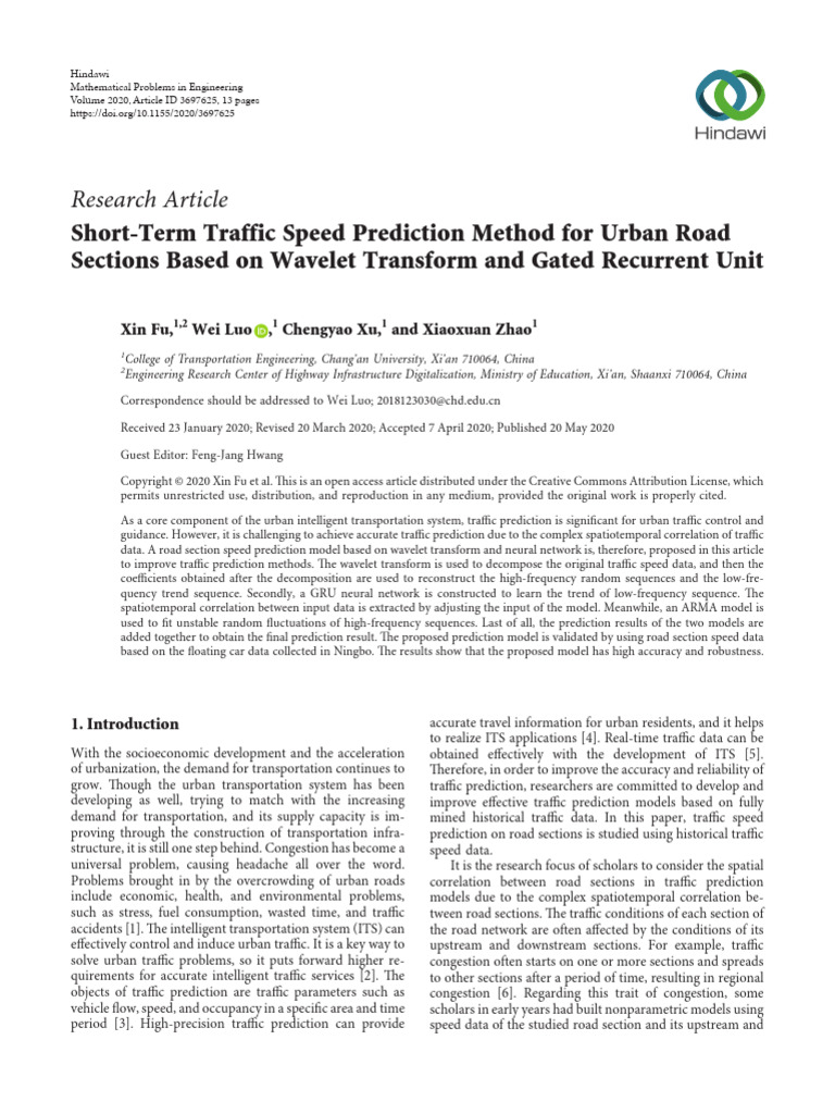 Fu Et Al. - 2020 - Short-Term Traffic Speed Prediction Method For Urban Road Sections Based On ...
