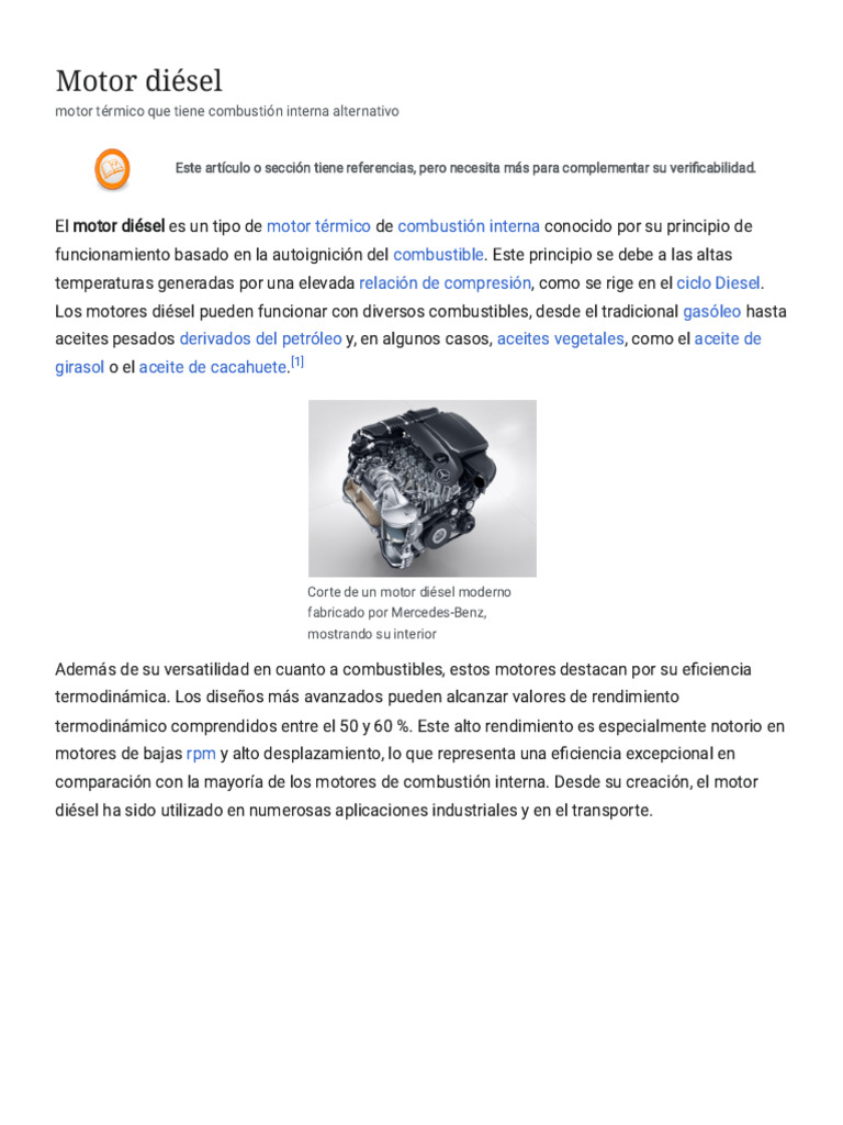 Funcionamiento y Partes del Motor Diésel | PDF | Motor diesel ...