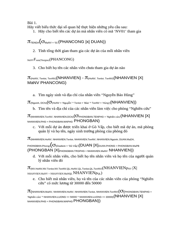 Csdl-bt Chương 3 | PDF
