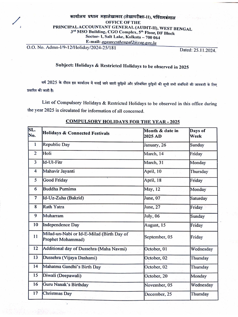 Holidays Restricted Holidays To Be Observed in 2025 Reg 06773c8be24d601 ...