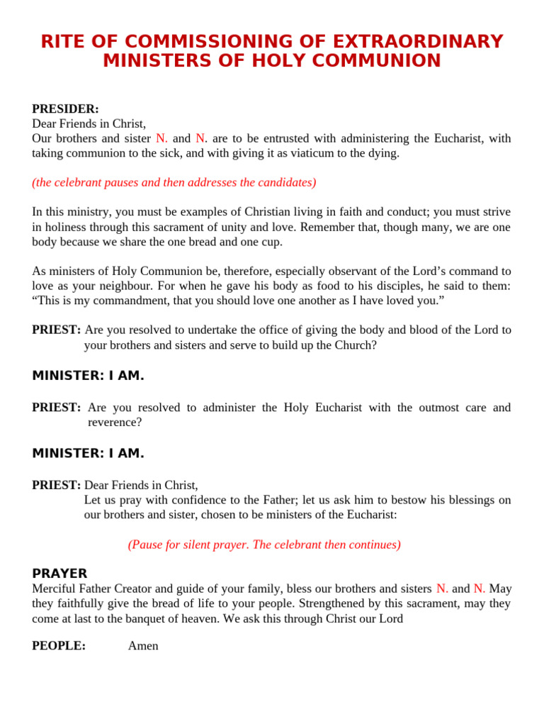 Commissioning of Eucharistic Ministers | PDF