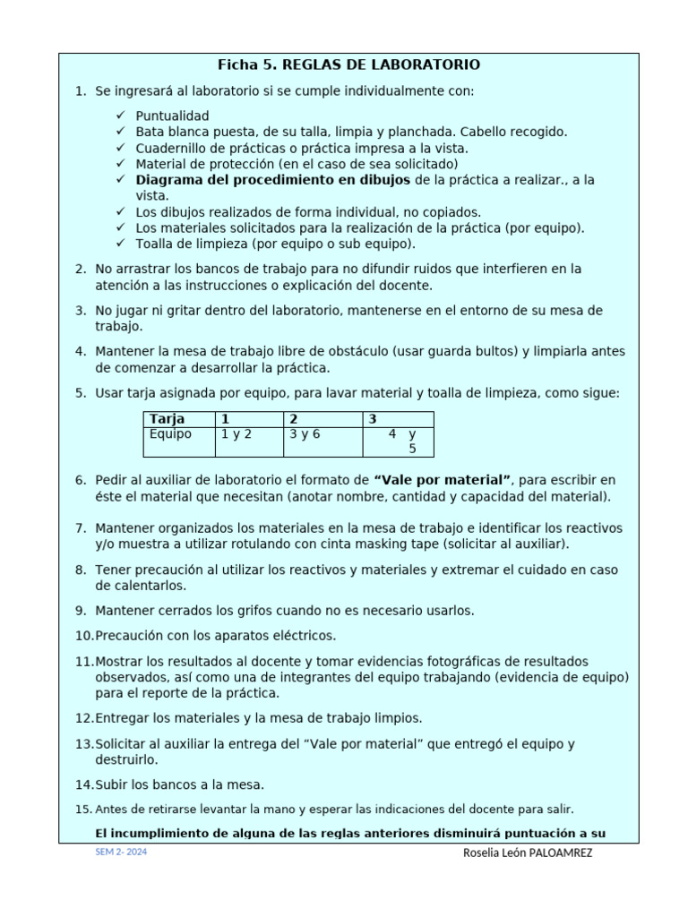Reglas de Laboratorio SEM 2-2024 | PDF