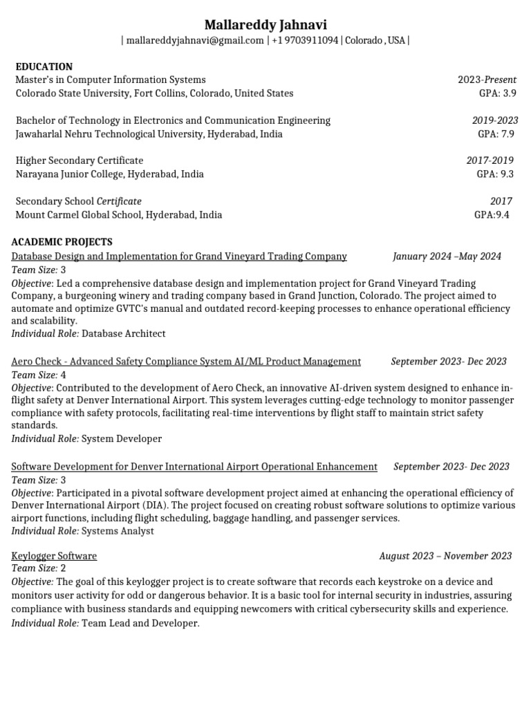 Jahnavi Resume | PDF | Machine Learning | Computer Security