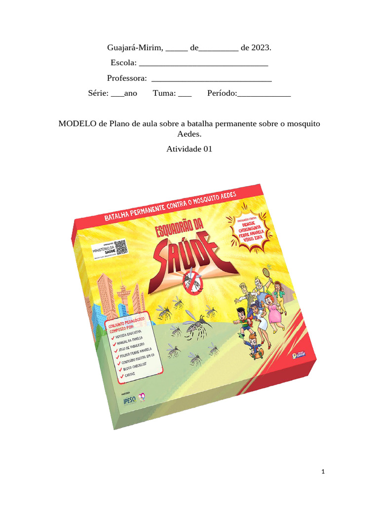 MODELO Plano de Aula Kit Esquadrão Da Saúde | PDF