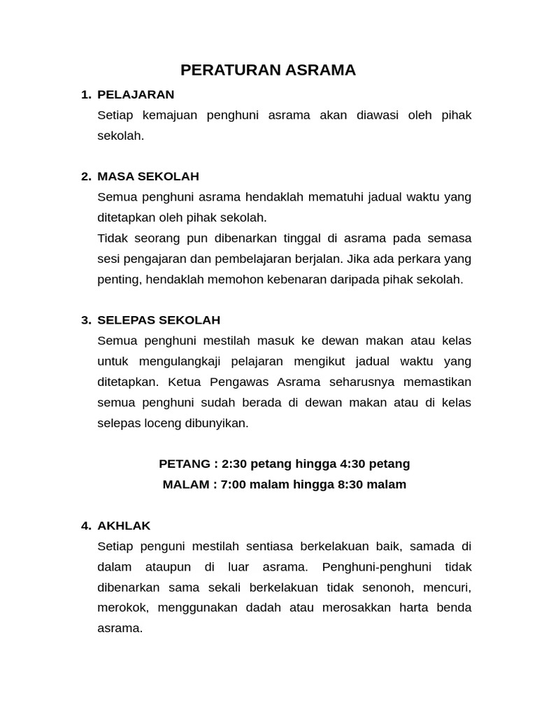 Peraturan Asrama untuk Penghuni | PDF