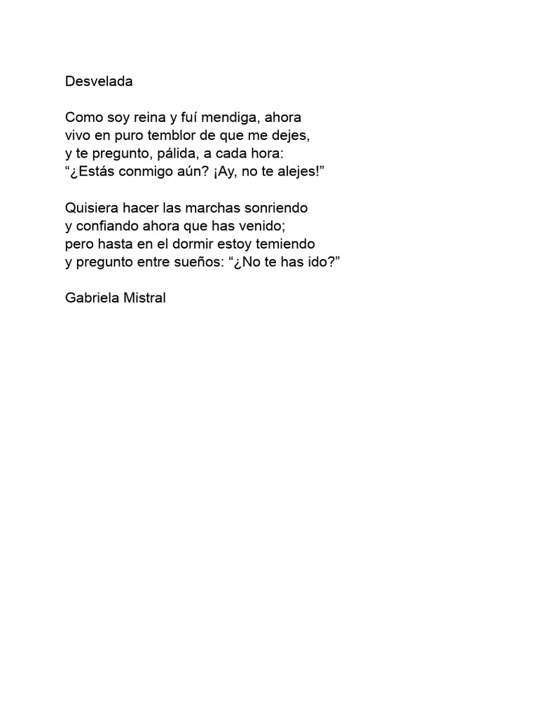 Poema "Desvelada" de Gabriela Mistral | PDF
