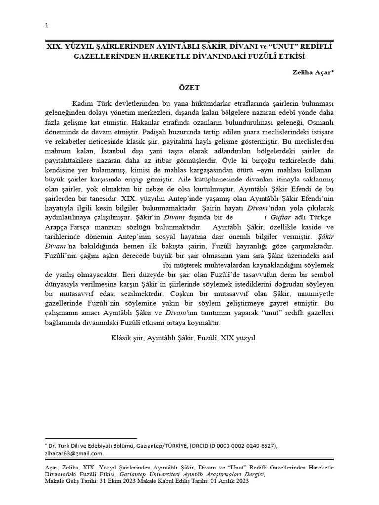 Divanı Divanı Gencine-I Güftar Şâkir Divanı': Dr. Türk Dili Ve ...