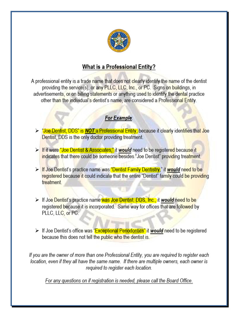 What is a Professional Entity | PDF