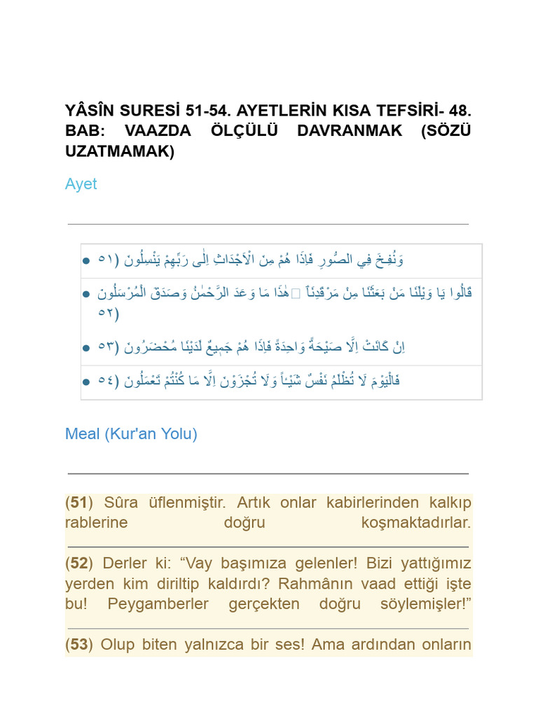 18 Şaban 1446 YÂSÎN SURESİ 51-54 AYETLERİN KISA T - 250217 - 082734 | PDF
