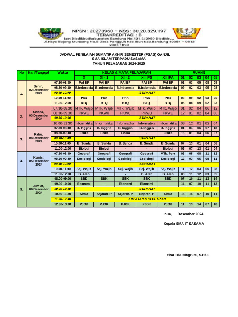 Jadwal Dan Pengawas Asas 2024 | PDF