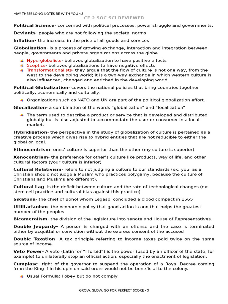 Ce 2 Soc Sci Reviewer | PDF