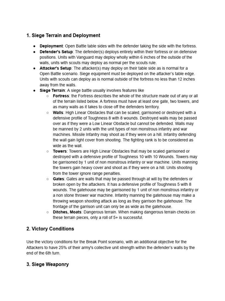 Siege Battle Deployment and Rules | PDF | Fortification | Siege