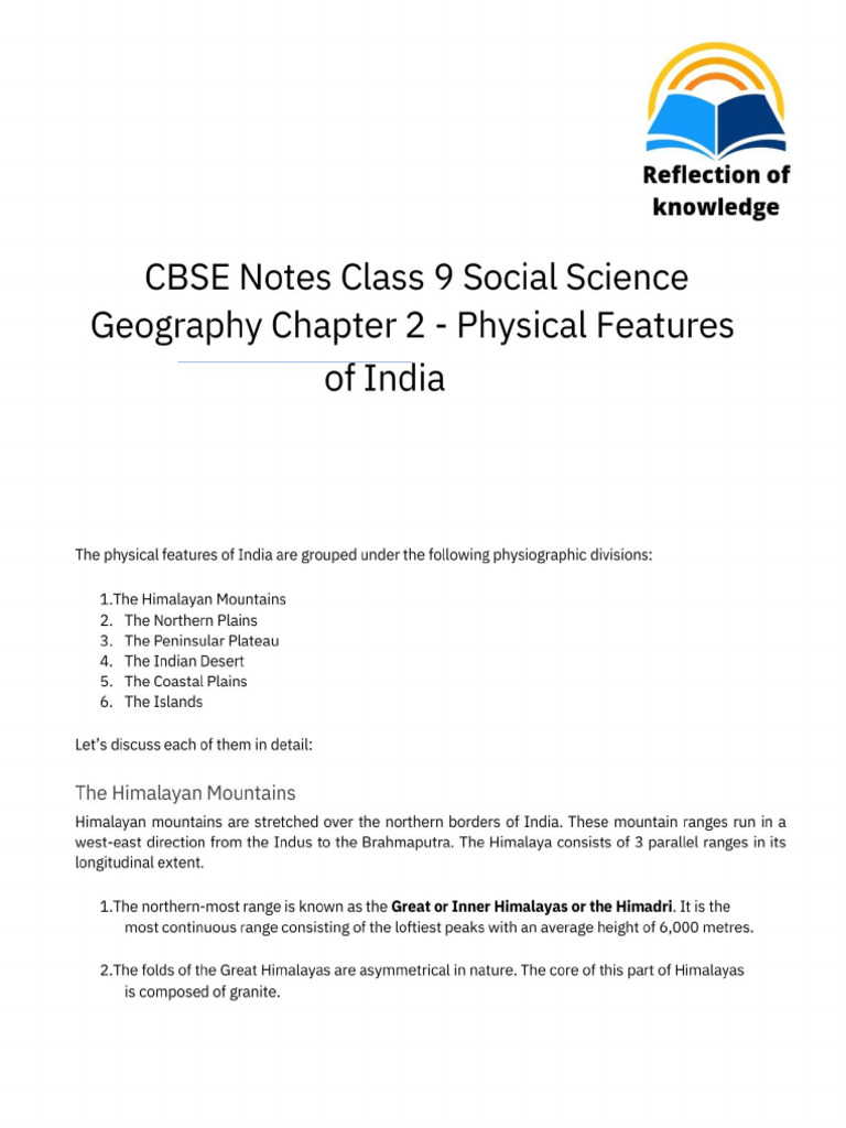 Geography Chapter 2 Physical Features of India | PDF