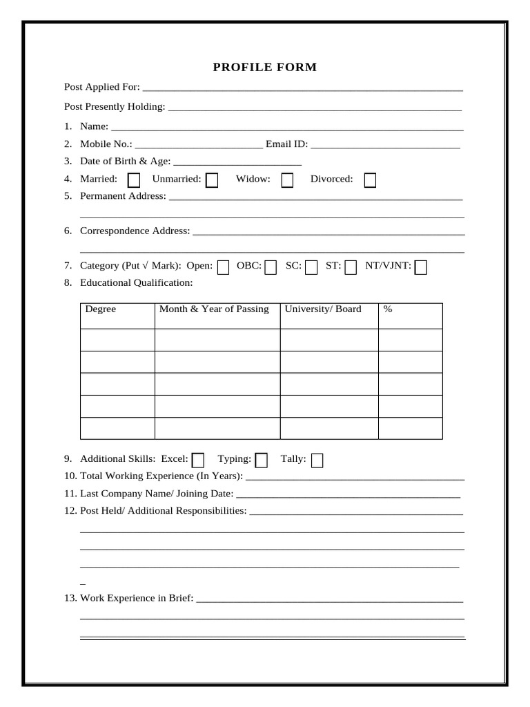 Job Application Profile Form | PDF