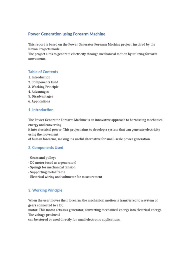 Power Generation Forearm Machine Report | PDF