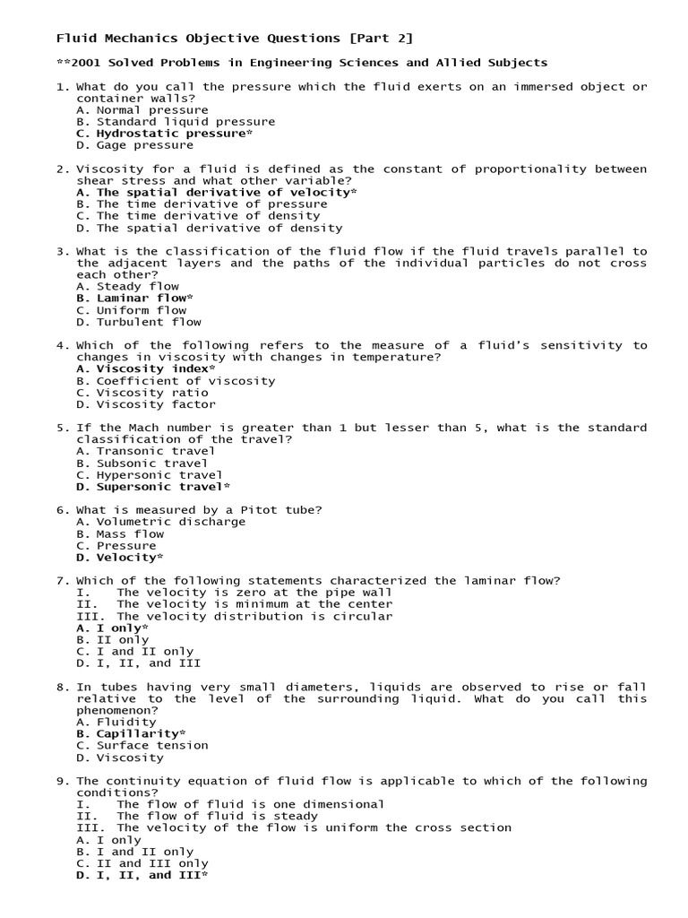 Fluid Mechanics Objective Questions Part 2 | PDF | Fluid Dynamics | Viscosity
